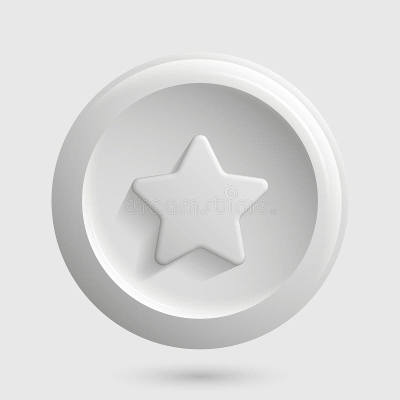 White Star Icon. 3D Round app button. Vector illustration
