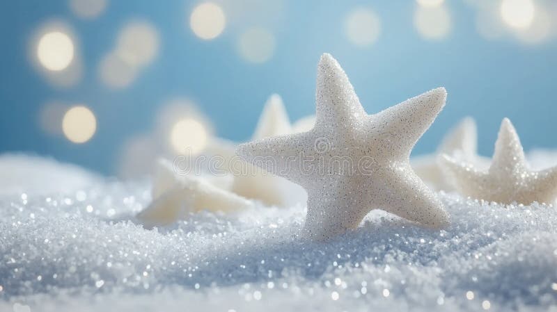 White Starfish Resting on Soft Sparkling Sand Background with Lights ...