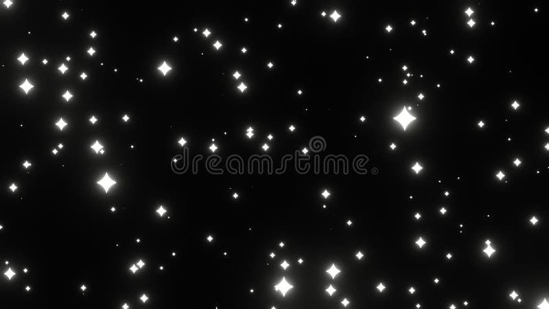 White Stars Fall Down and Move Out from Camera on Black Space ...