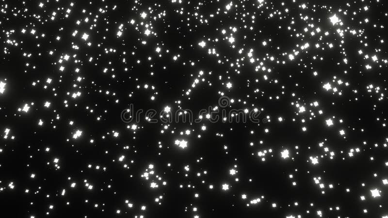 White Stars Fall Down and Move Out Pass Camera on Black Space ...