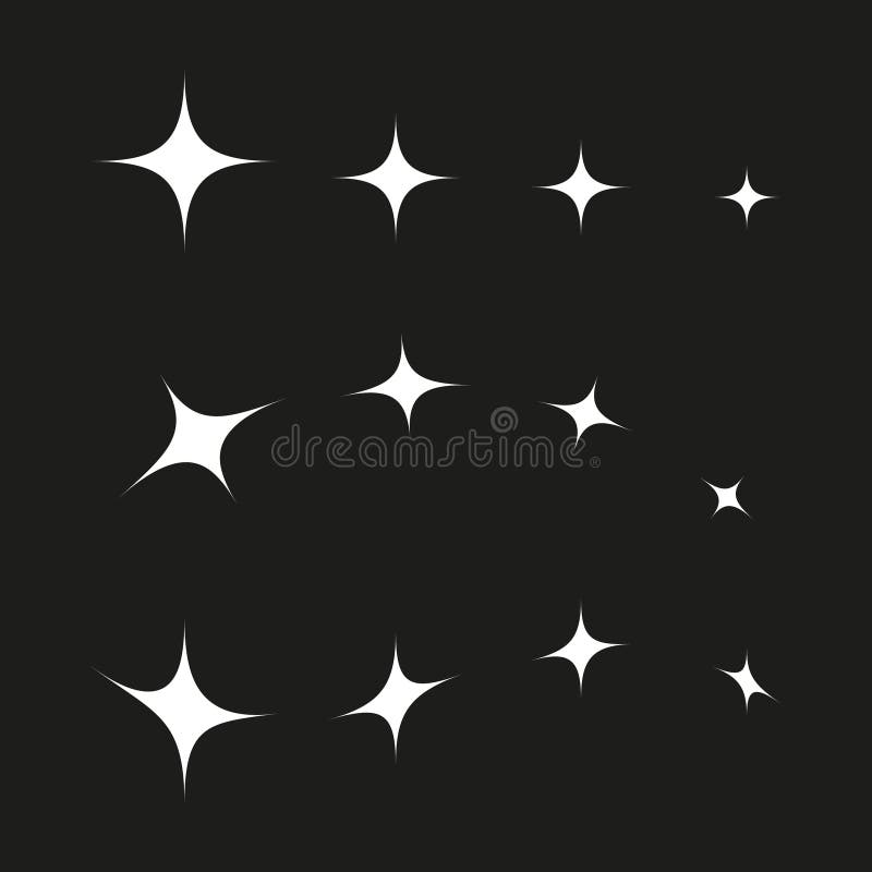 White Stars Pattern. Bright Star Shapes. Black Night Background. Vector ...