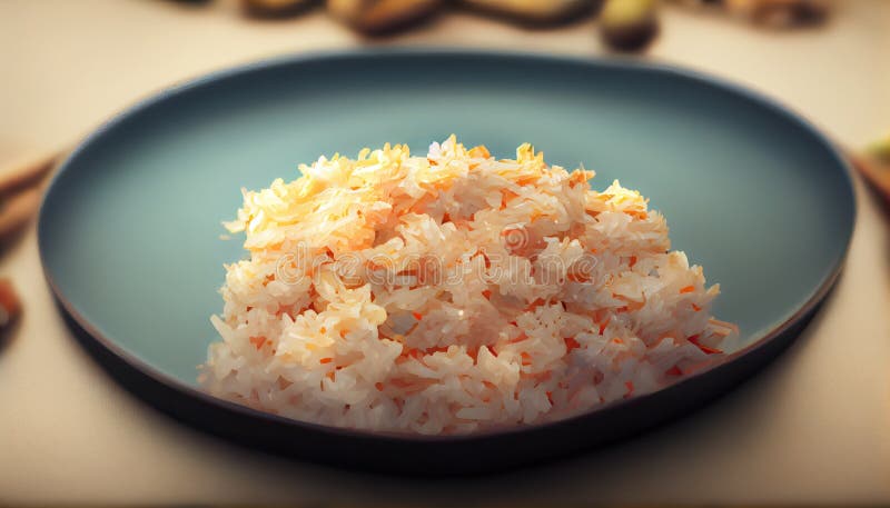 White Steam Rice in Bowl on Wooden Table .Generative AI. Stock ...