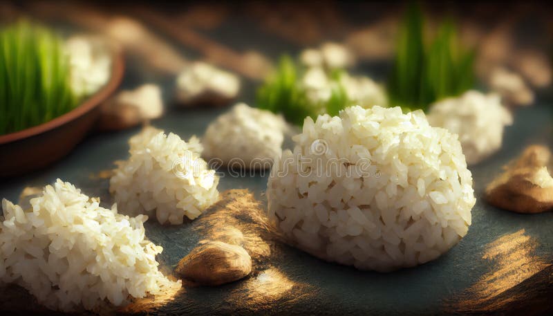 White Steam Rice in Bowl on Wooden Table .Generative AI. Stock ...