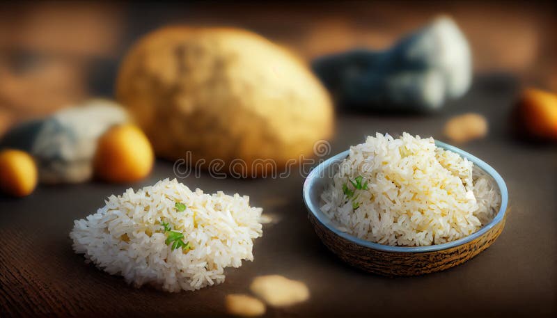 White Steam Rice in Bowl on Wooden Table .Generative AI. Stock Image ...