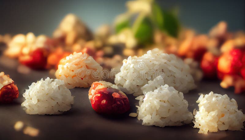White Steam Rice in Bowl on Wooden Table .Generative AI. Stock ...