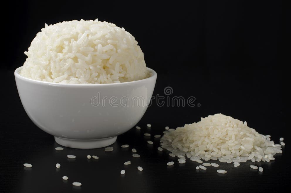 White Steamed Rice in Ceramic Bowl and Polished Rice Stock Image ...