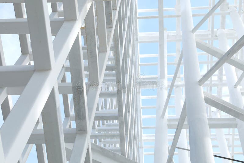 White Steel Beam Structure with Blue Sky Background Stock Image - Image ...