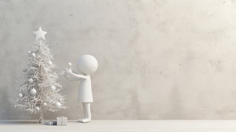 A White Stick Figure is Decorating a Christ Tree Stock Illustration ...
