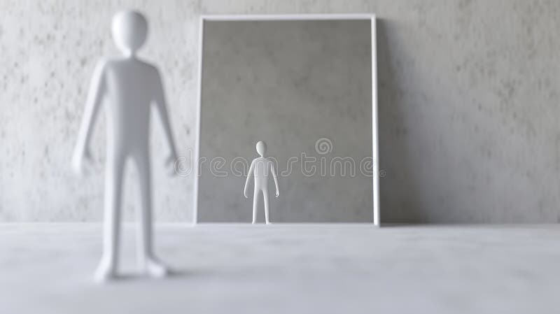 A White Stick Figure is Standing in Front of a Mirror Stock Photo ...