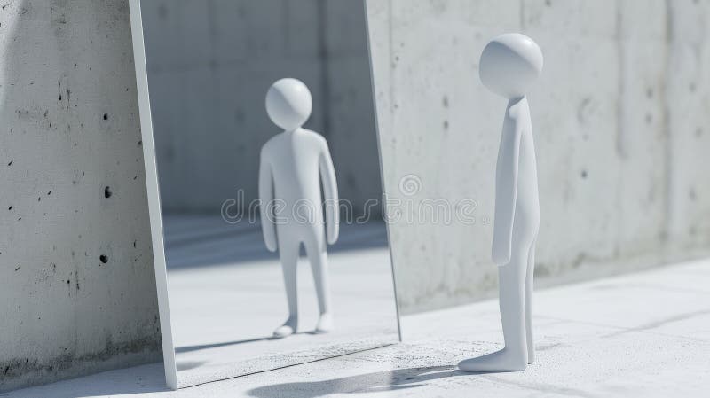 A White Stick Figure is Standing in Front of a Mirror Stock ...