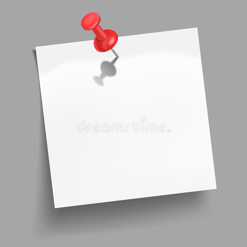 White Sticker Attached Red Push Button Over Grey Background. Memo Note ...