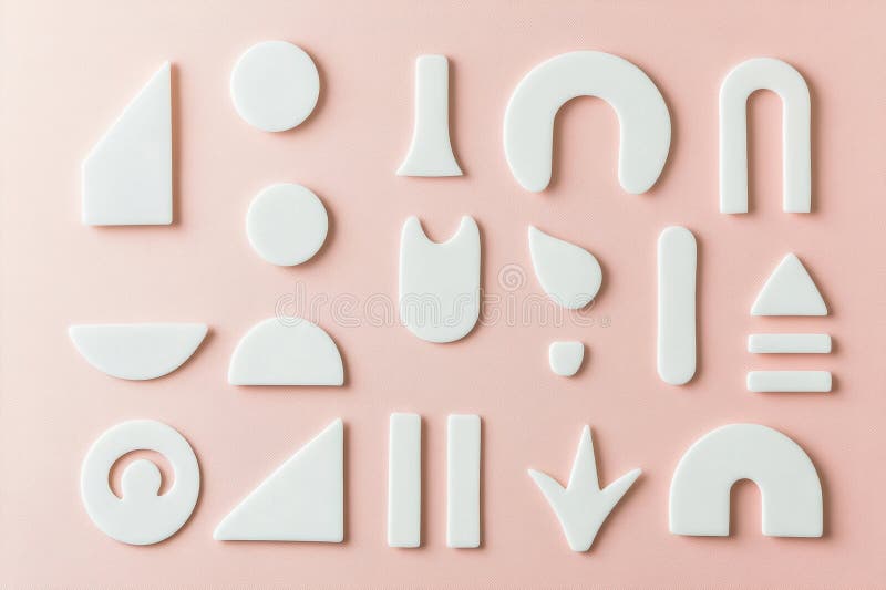 Minimalist White Sticker Shapes Arranged on a Soft Pastel Background ...