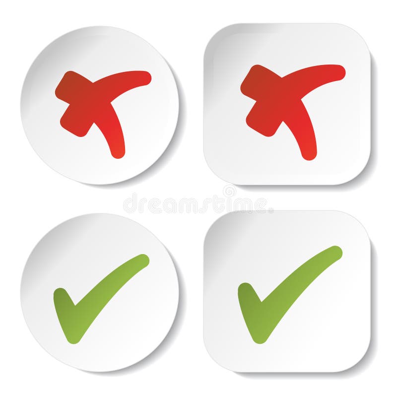 White Stickers with Check Mark Symbols, Circular and Squared Buttons ...