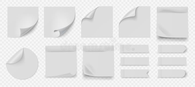 White Sticky Note. Realistic Square and Round Papers with Adhesive ...