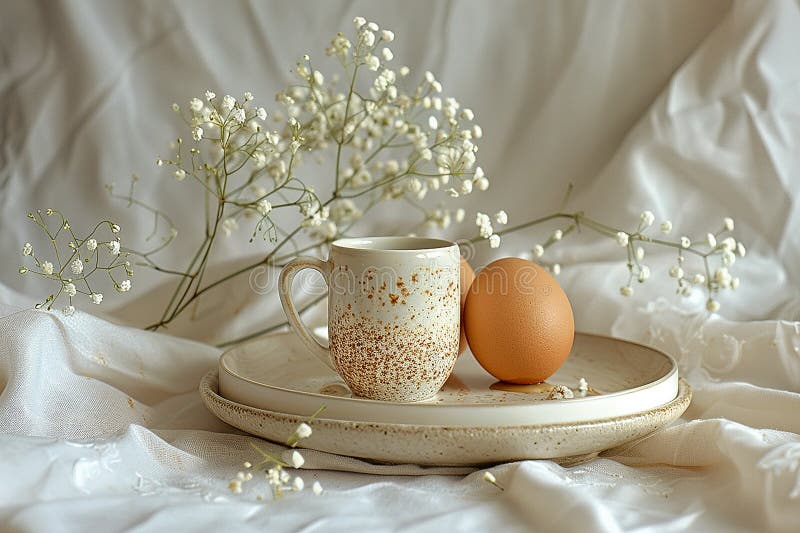 - White Still Life with Brown Egg, Vase and Flowers, Generative Ai ...