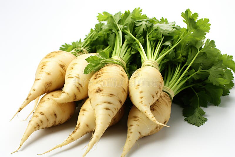 White and Still Small Parsley Root with Green Fresh Leaves Isolated ...