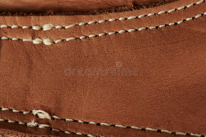 White Stitches on Brown Leather Stock Photo - Image of space, natural ...