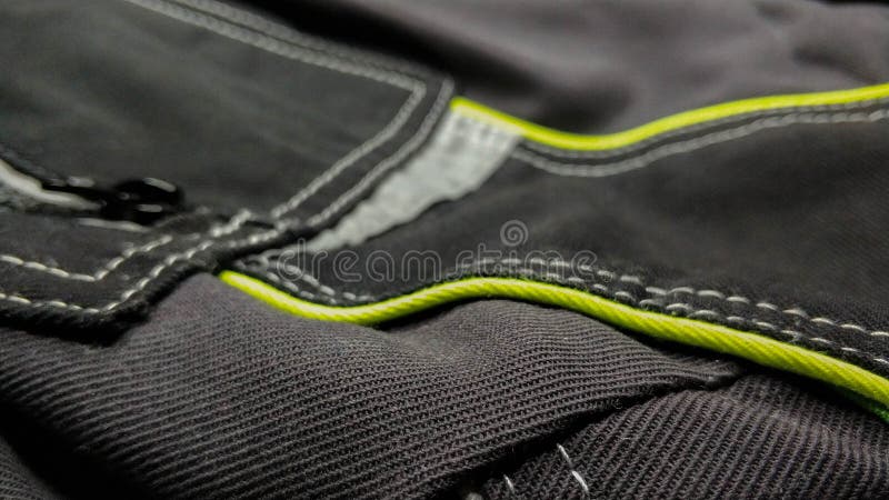 White Stitching on Black Fabric. Texture of Black Working Clothes White ...
