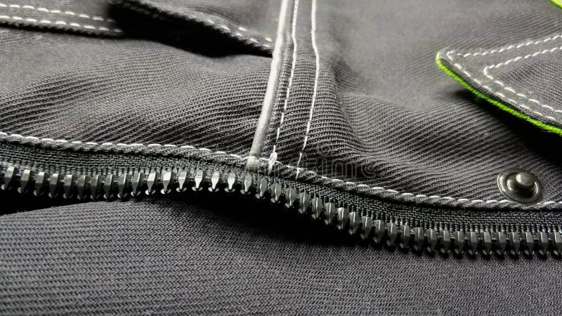 White Stitching on Black Fabric. Texture Black Working Clothes with ...