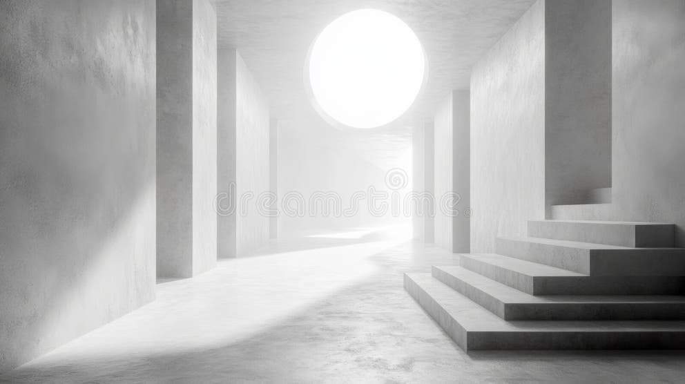 White Stone Hallway with Stairs and Bright Light Stock Illustration ...