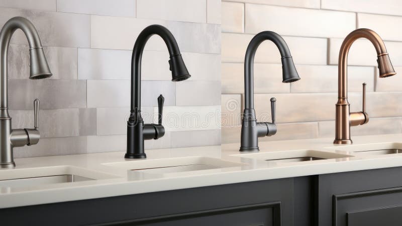 White Stone Kitchen Countertop with Several Built-in Sinks and Metallic ...