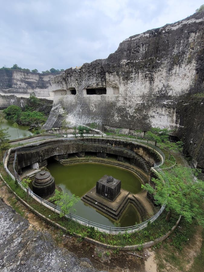 White Stone Mine with Heart Shape Pond Old Mining Wall Chalk Brick ...