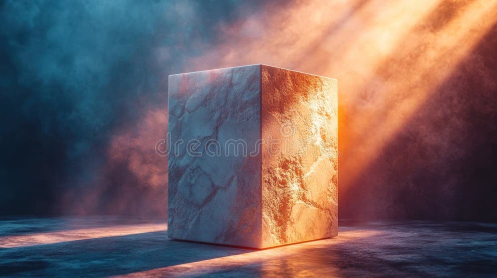 White Stone Object on Cube Pedestal with Spotlight - Abstract Modern ...