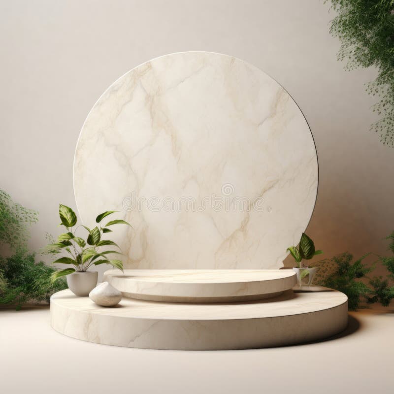 White Stone Podium, Cosmetic Display Stand on Marble Background. Stock ...