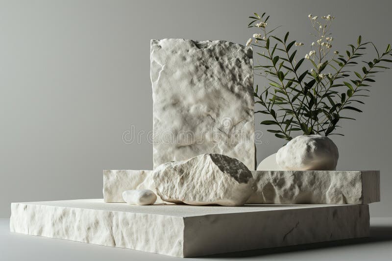 White Stone Podium for Cosmetic Product Display Stock Photo - Image of ...