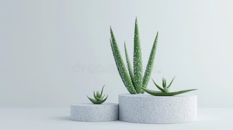 White Stone Product Display Podium Stand with Aloe Vera on White ...
