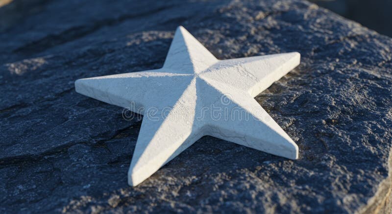 White Stone Star on Dark Rock a Closeup of a White Fivepointed Star ...