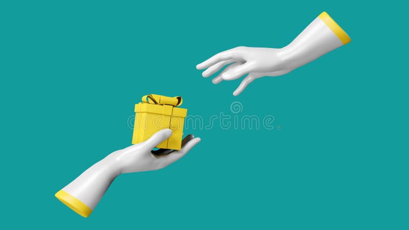 White Stone Statue Hand with Gift Box, Clipping Path, 3d Render Stock ...