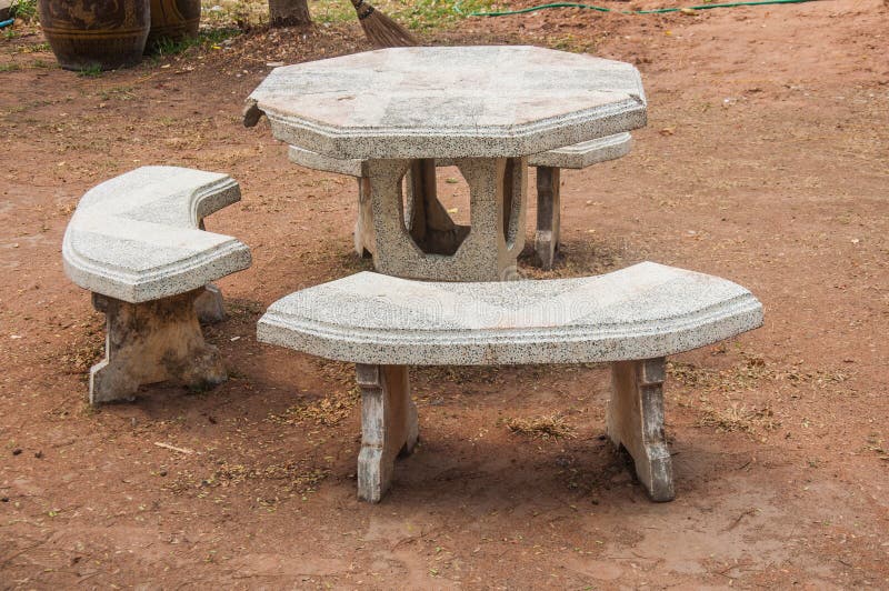 White Stone Table and Chair in the Garden Stock Photo - Image of chair ...
