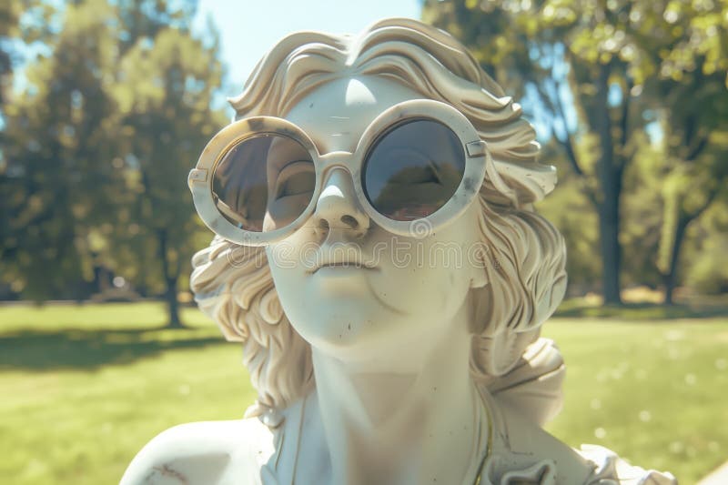 White Stone Venus Wearing Oversized Sunnies in a Sunny Park Stock Photo ...