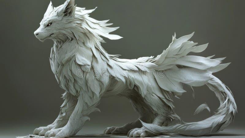 White Stone Wolf Fantasy Creature Digital Sculpture Stock Illustration ...
