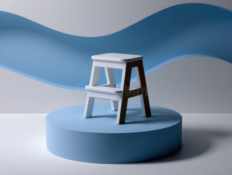 White Stool is Sitting on a Blue Surface Stock Illustration ...