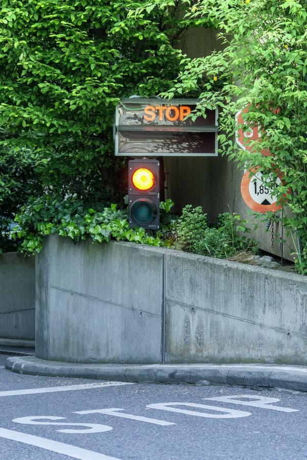White Stop Letter on Road and Traffic Light Stock Photo - Image of ...