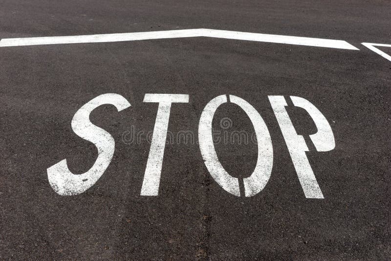 White Stop Sign on Black Asphalt Stock Photo - Image of danger, country ...