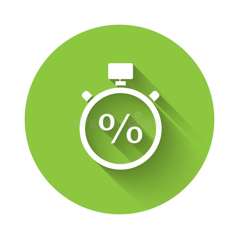 White Stopwatch and Percent Icon Isolated with Long Shadow. Time Timer ...