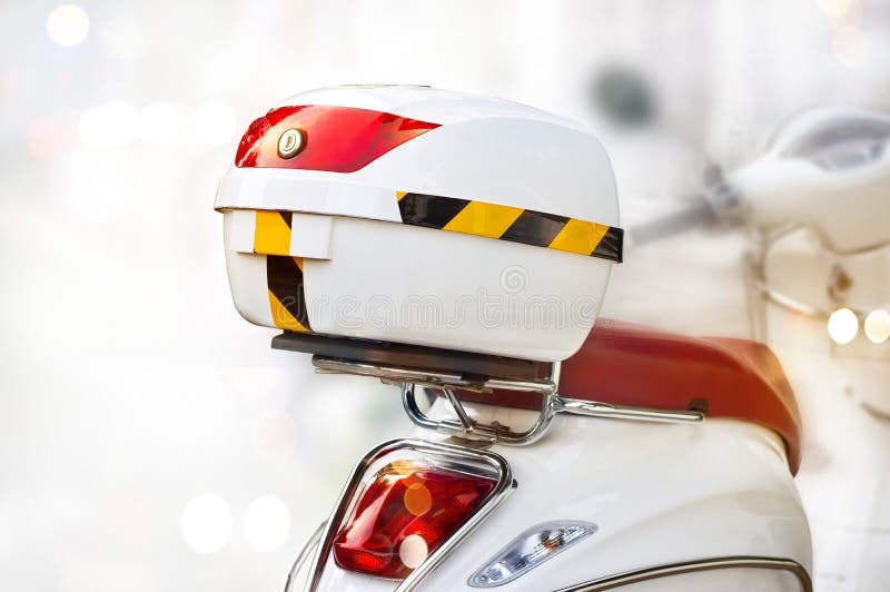 White Box Storage on Back of Motorcycle, Vintage Color Tone Style Stock ...
