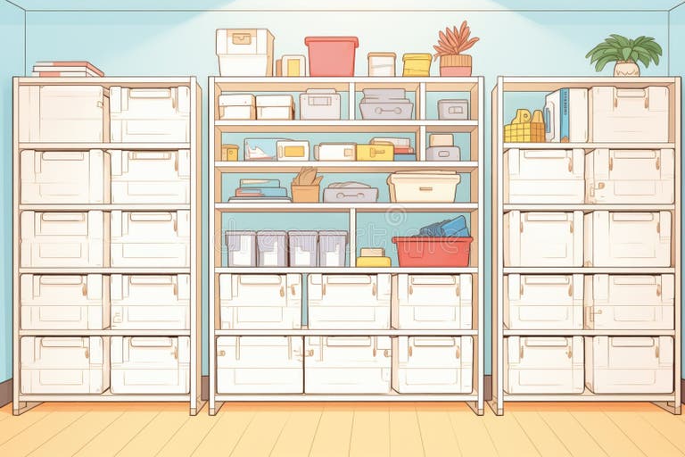 White Storage Cubbies Stacked in a Studio Stock Image - Image of ...