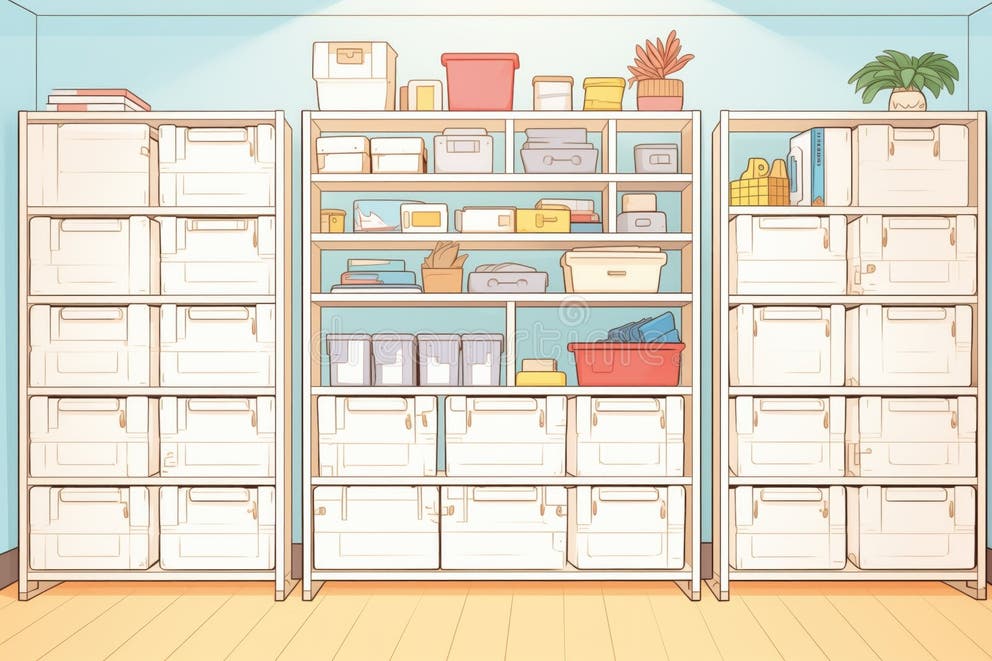 White Storage Cubbies Stacked in a Studio Stock Image - Image of ...