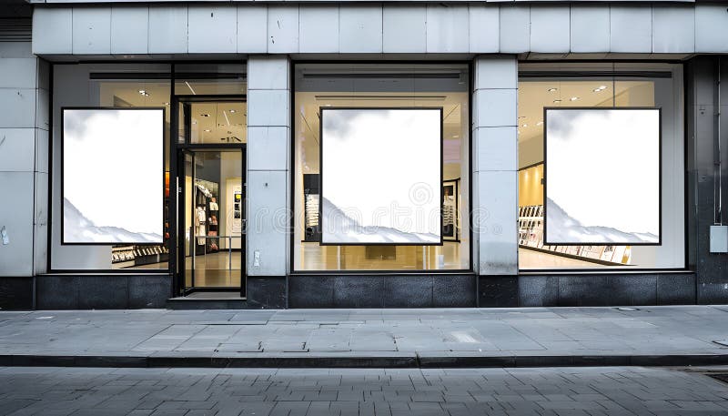 White Storefront Blank Showcases. Empty New Shop Facade Interior, Clean ...