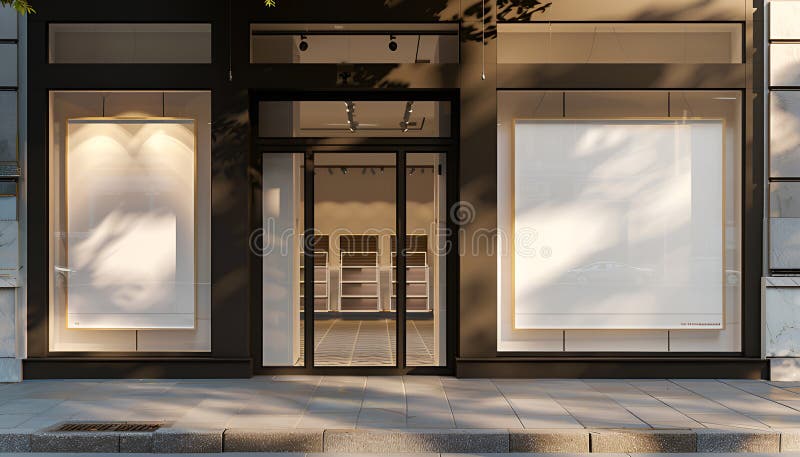 White Storefront Blank Showcases. Empty New Shop Facade Interior, Clean ...