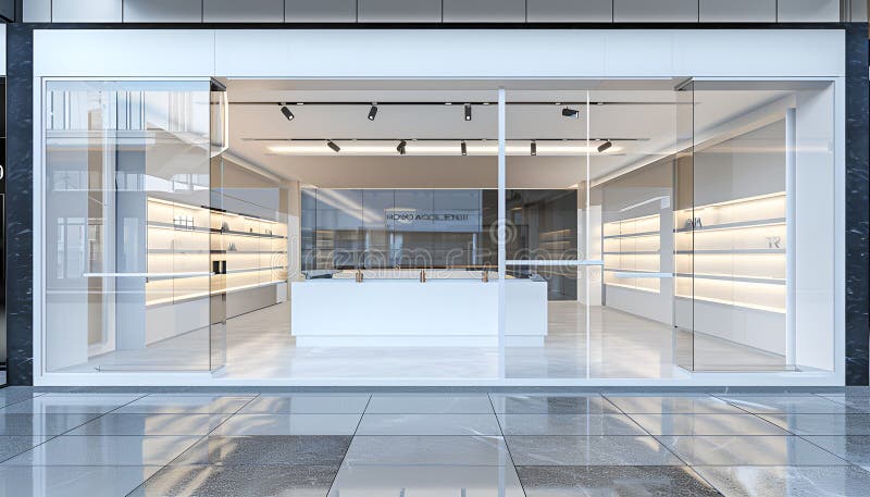White Storefront Blank Showcases. Empty New Shop Facade Interior, Clean ...