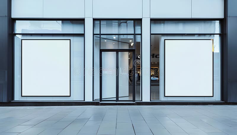 White Storefront Blank Showcases. Empty New Shop Facade Interior, Clean ...