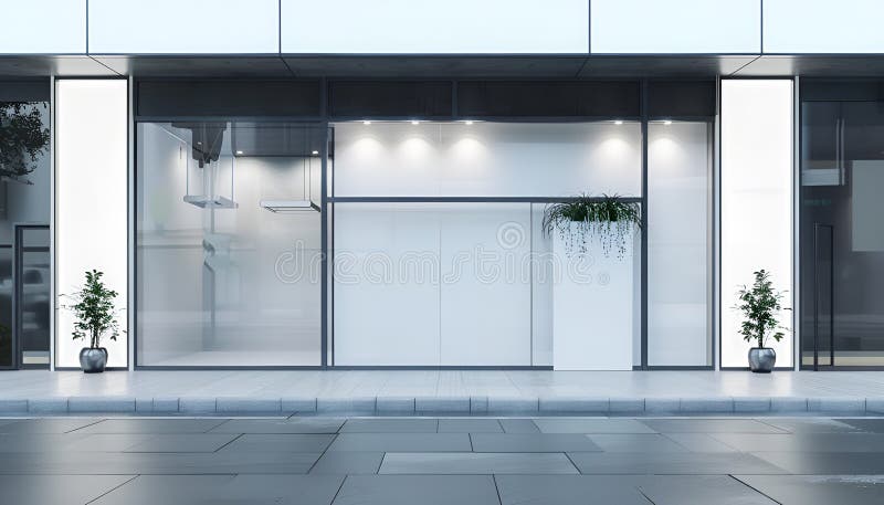 White Storefront Blank Showcases. Empty New Shop Facade Interior, Clean ...