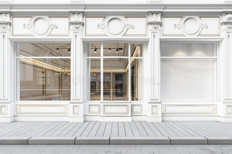 A White Storefront with a Large Window Stock Image - Image of interior ...