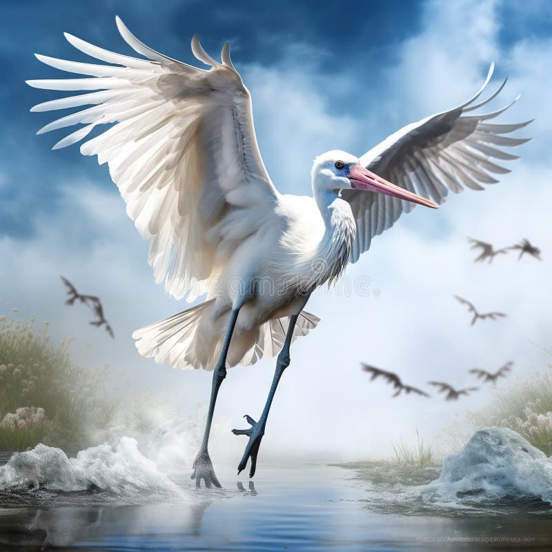 Stork in Front of Countryside. Stock Illustration - Illustration of ...