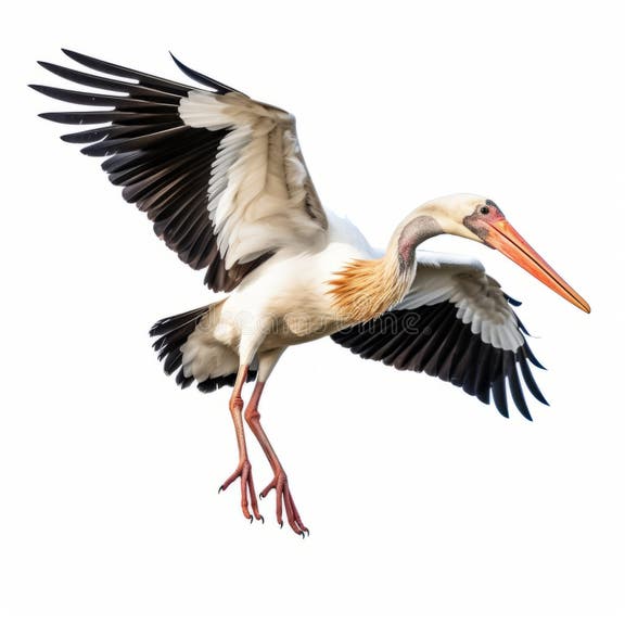 Photorealistic Art: Lively Stork Flying in Birds-eye-view Stock ...